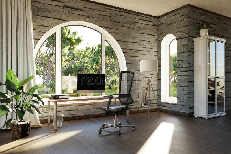 Comfortable Workplace with Pc Workstation Standing in Front of Large ...