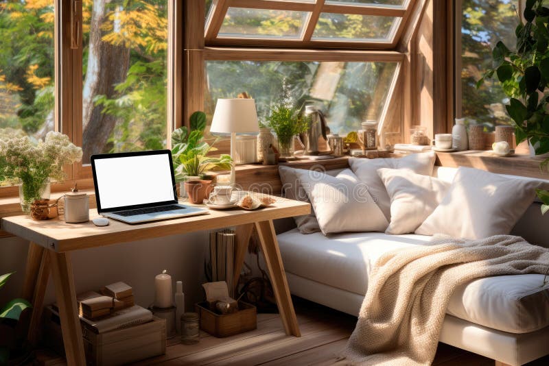 Comfortable Workplace or Study Place at Home by the Window and Sofa ...