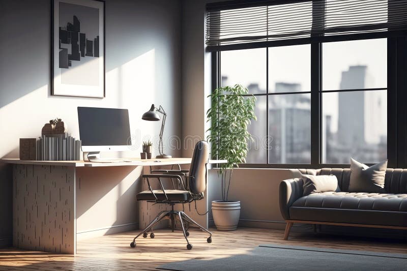 Comfortable Workplace by Window in Empty Room in Office with Modern ...