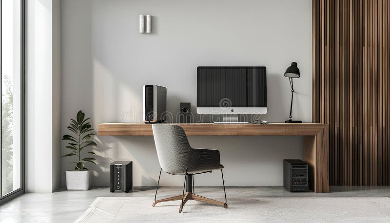 Comfortable Workspace with Modern Computer and Portable Power Station ...