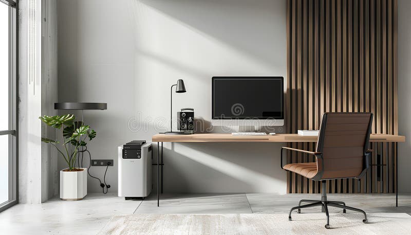 Comfortable Workspace with Modern Computer and Portable Power Station ...