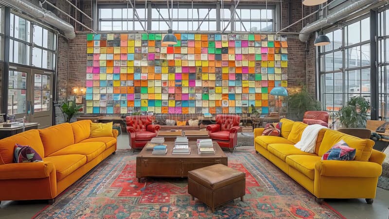 Yellow Sofas Furnishing Modern Workspace, Enabling Collaborative Team ...