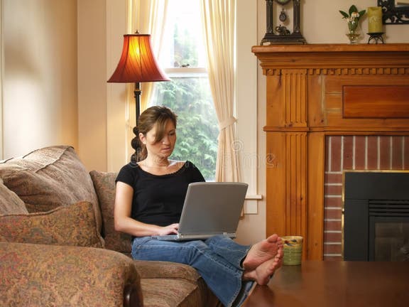 Comfortably Working Hard from Home Stock Photo - Image of laptop, feet ...