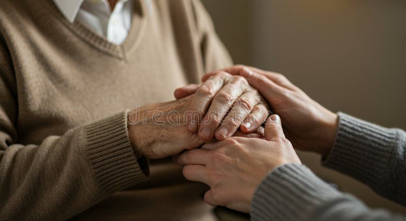 Comforting Touch Elderly Hands Held in Support Care, Love, and ...