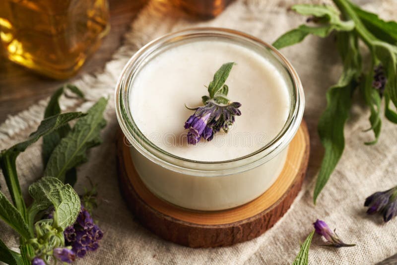 Comfrey Root Ointment in a Glass Jar Stock Image - Image of comfrey ...