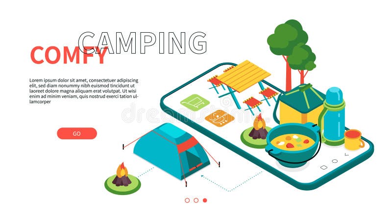 Comfy Camping - Modern Colorful Isometric Web Banner Stock Vector ...
