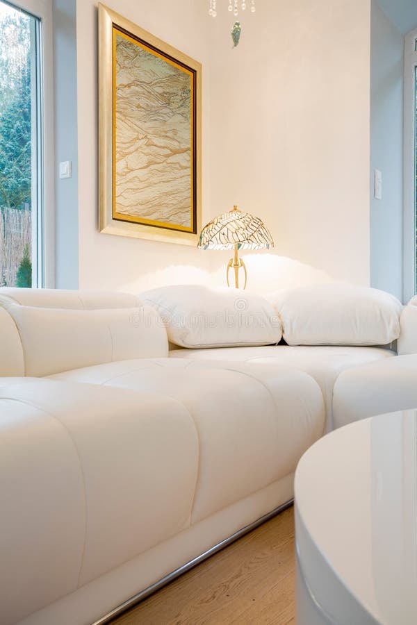 Comfy White Couch Inside Crystal Interior Stock Photo - Image of ...