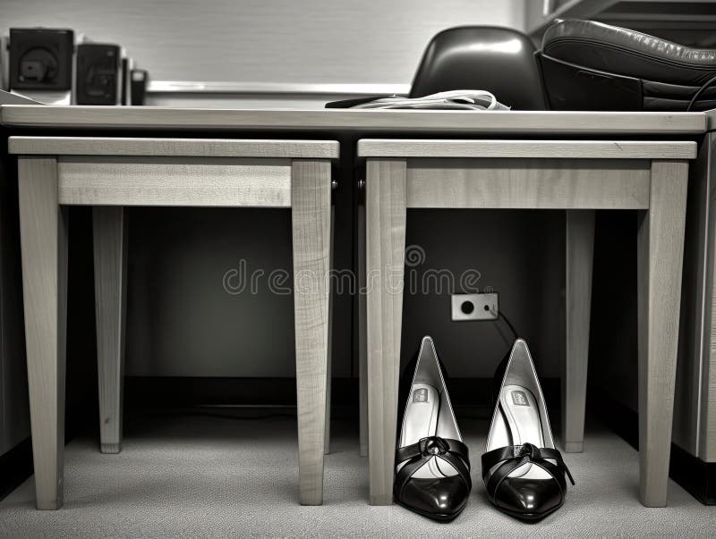 Comfy Work Environment with Shoes Under Desk Stock Illustration ...