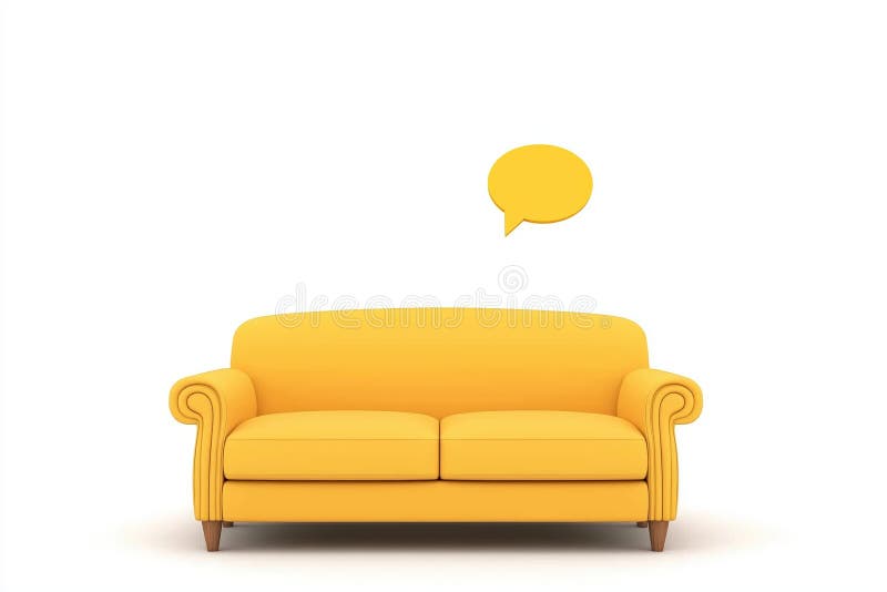 Comfy Yellow Sofa with Talking Bubble Icon for Therapy and Conversation ...
