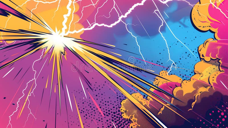 Retro Comic Style Abstract Pop Art Background Thunder Illustration ...