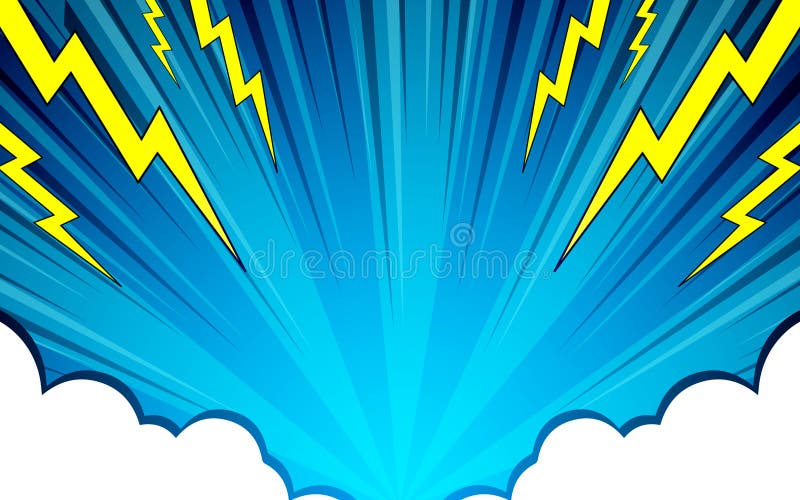 Comic Abstract Pop Art Background with Thunder and Clouds. Vector ...