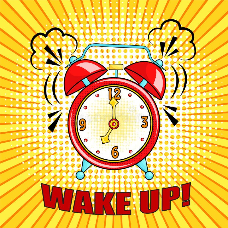 Comic Alarm Clock Ringing and Expression with Wake Up Text. Vect Stock ...
