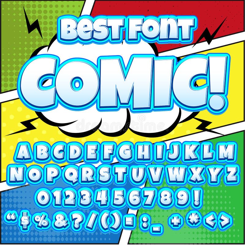 Comic Alphabet Set. Letters, Numbers and Figures for Kids Illustrations ...