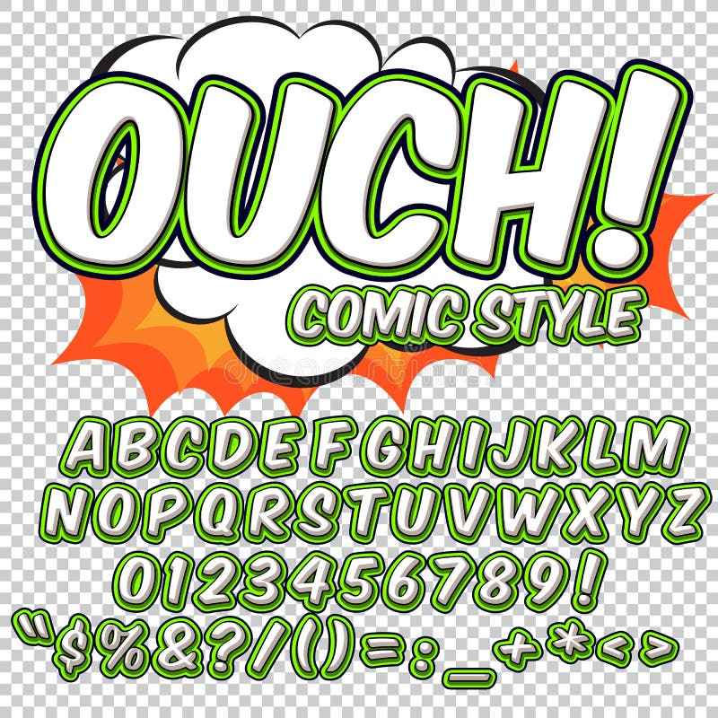 Comic Alphabet Set. Letters, Numbers and Figures for Kids Illustrations ...
