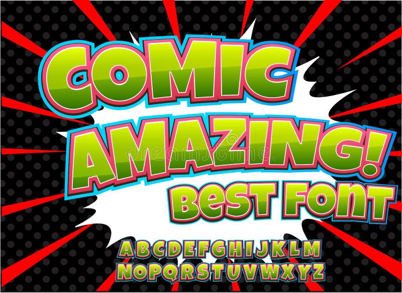 Comic Alphabet Set. Letters, Numbers and Figures for Kids Illustrations ...