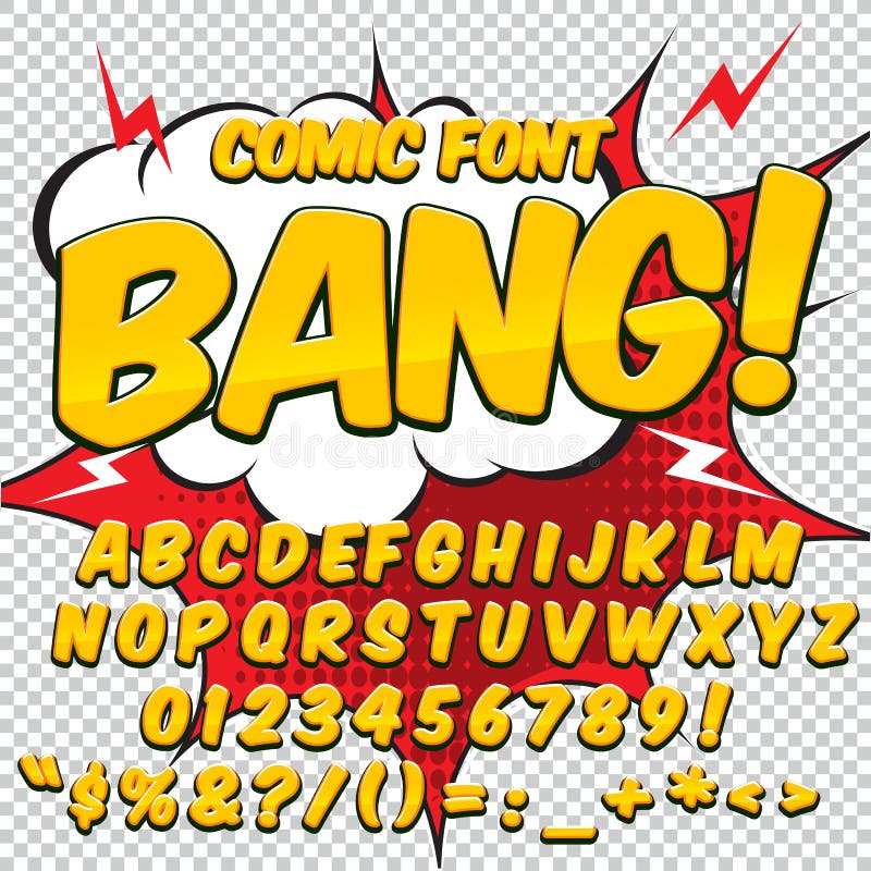Comic Alphabet Set. Light Yellow Color Version. Letters, Numbers and ...