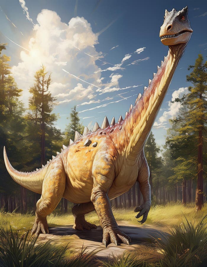 Comic Art Dinosaur in a Historical Field with Rusticcore Vibes. Stock ...