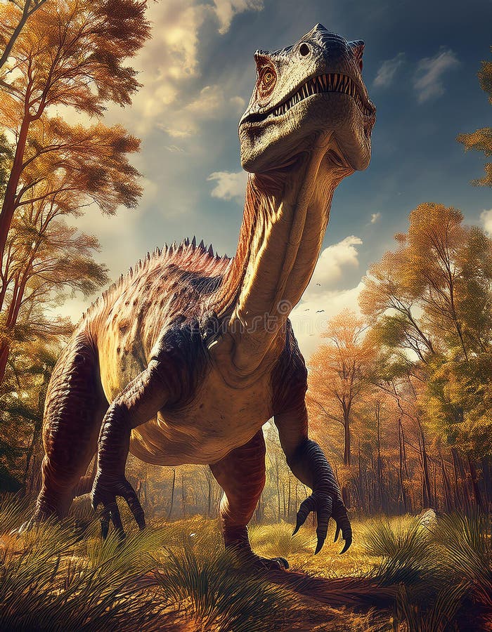 Comic Art Dinosaur in a Historical Field with Rusticcore Vibes. Stock Illustration ...