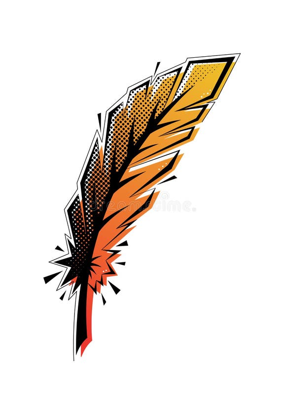 Comic Art Style Bird Feather with Halftone Texture and Bright Gradient ...