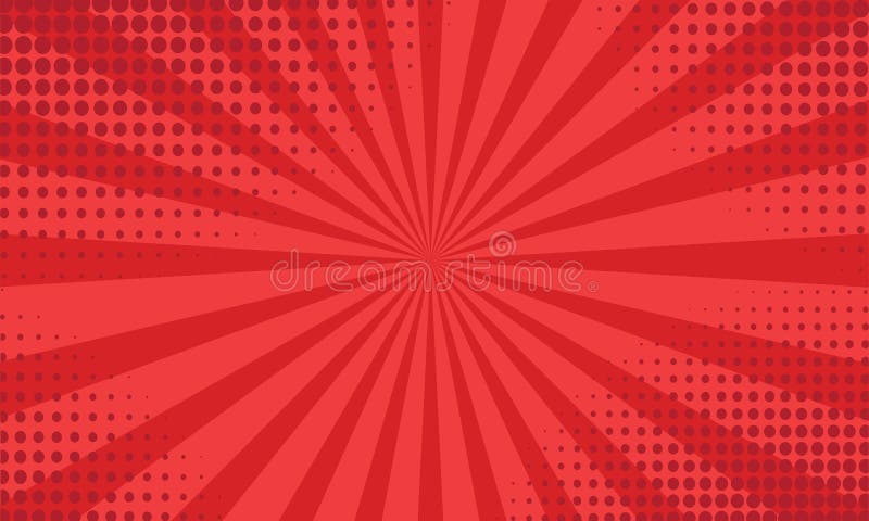 Comic Book Red Background with Halftone Dots and Rays Vector ...
