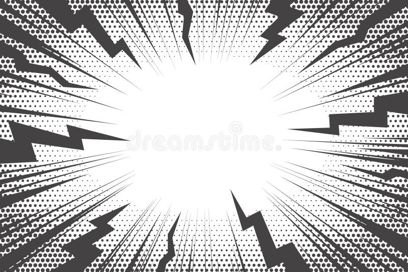 Comic Background with Thunder Bolt and Speed Lines. Vector Explosion ...