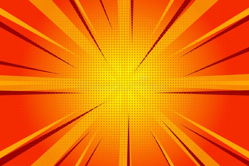 Comic Style Yellow-Red Background with Sun Ray and Halftone Stock ...