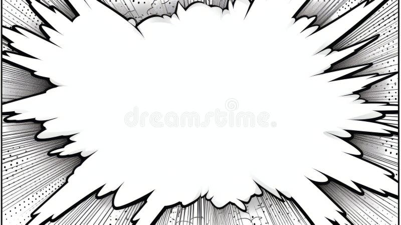 Comic Black and White Explosion Background with Detailed Line Drawings ...