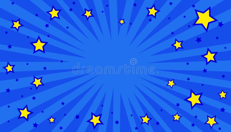 Comic Blue Beam Lines. Blue Sunburst with Yellow Stars. . Sunburst ...