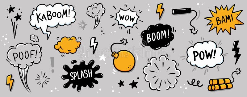 Comic Bomb Boom Vector Element. Hand Drawn Cartoon Explosion Bomb ...