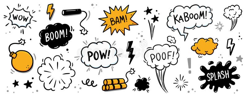Comic Bomb Boom Vector Element. Hand Drawn Cartoon Explosion Bomb ...