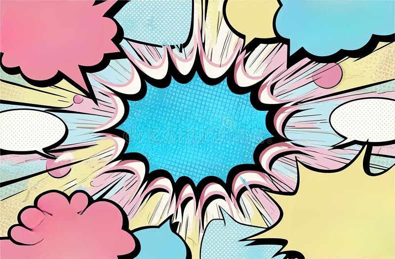 Comic Book Art Style Pop Speech Bubble Explosion with Soft Pastel ...