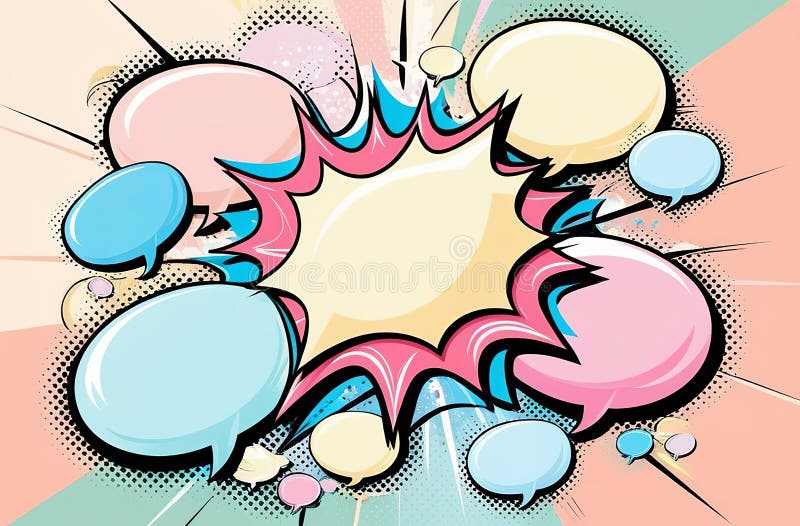 Comic Book Art Style Pop Speech Bubble Explosion with Soft Pastel ...