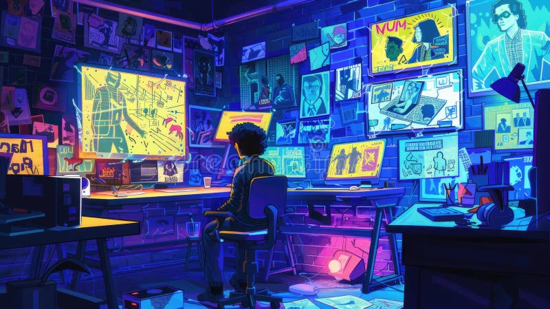 Comic Book Artist with AI in Studio AIG60 Stock Image - Image of ...