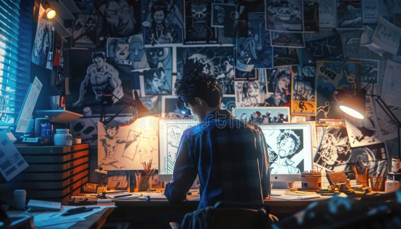 Comic Book Artist with AI in Studio AIG60 Stock Photo - Image of ...