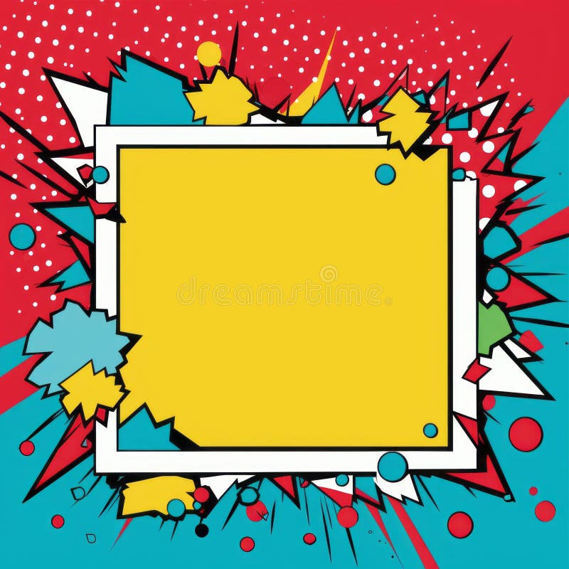 Comic Book Background with a Square Frame on a Red Yellow and Blue ...