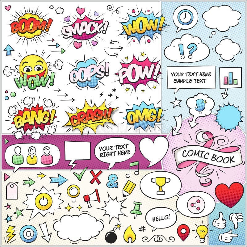 Comic Book Elements Vector Pack Stock Vector - Illustration of cartoon ...