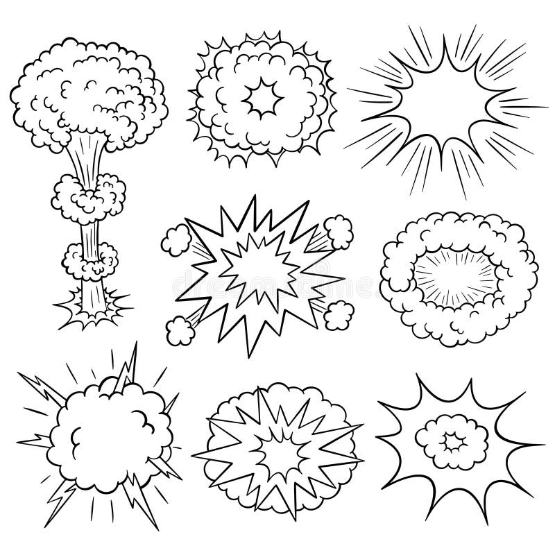 Comic Book Explosion Cloud Set Hand Drawn Comic Doodle Stock Vector ...