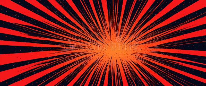 Comic Book Explosion Red Radial Lines with Dots Halftone. Stock Photo ...