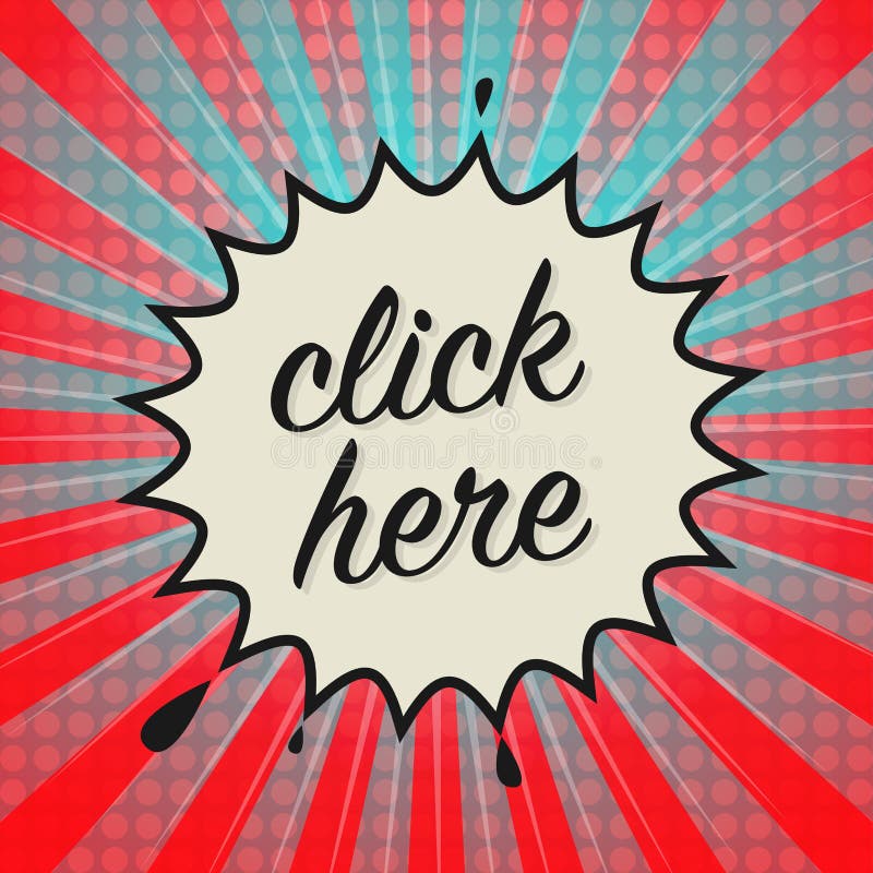 Comic Book Explosion with Text Click Here Stock Vector - Illustration ...