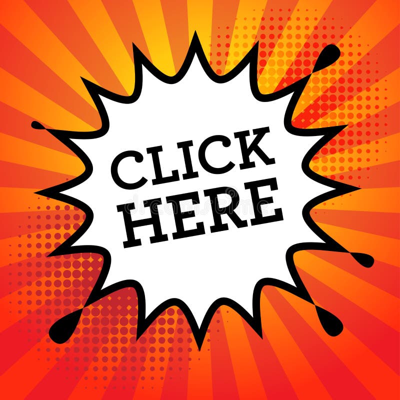 Comic Book Explosion with Text Click Here Stock Vector - Illustration ...