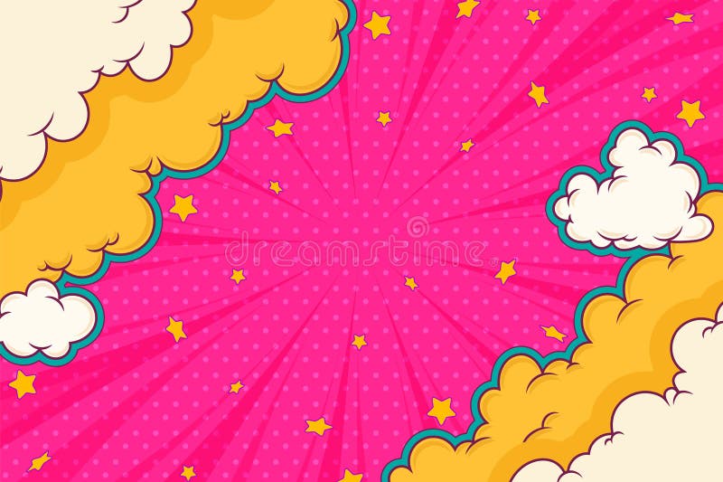 Comic Book Frame with Retro Pop Art Clouds on a Pink Background ...