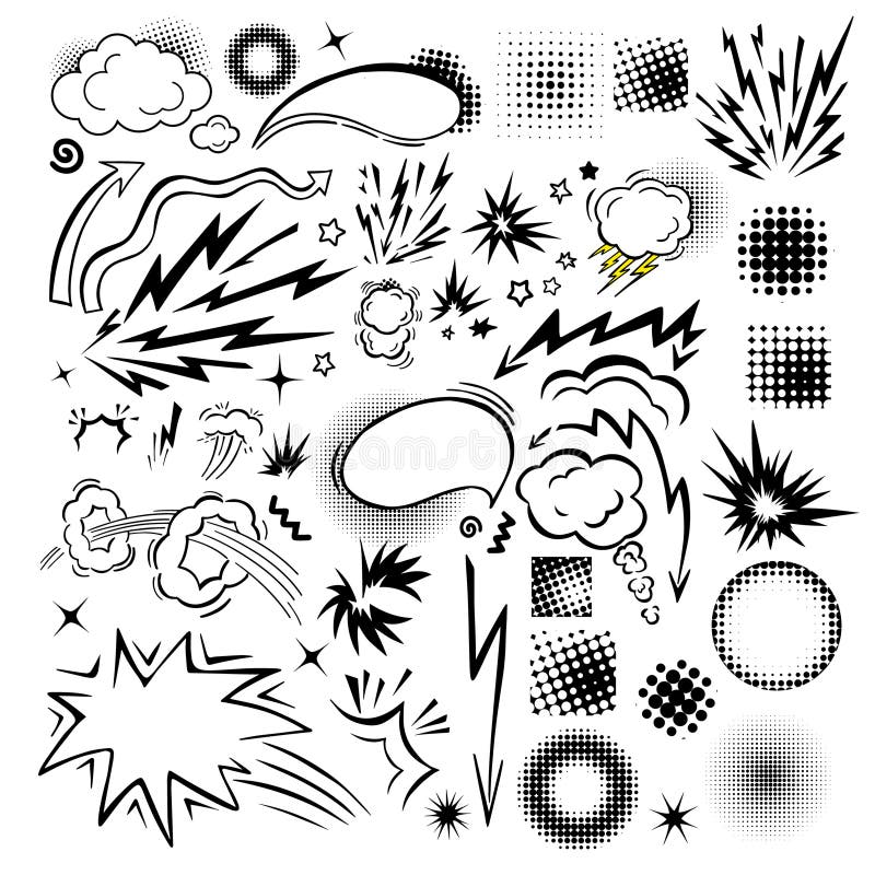 Comic Book Graphic Elements Set. Hand Drawn Stock Vector - Illustration ...