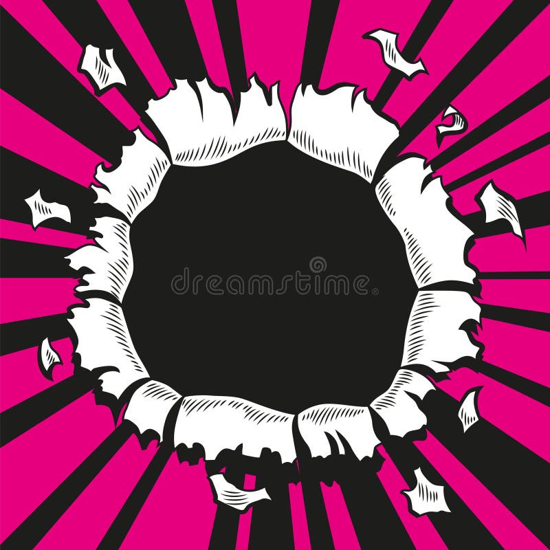 Comic Book Hole. Vector Paper is Torn through Boom Explosion. Circle ...