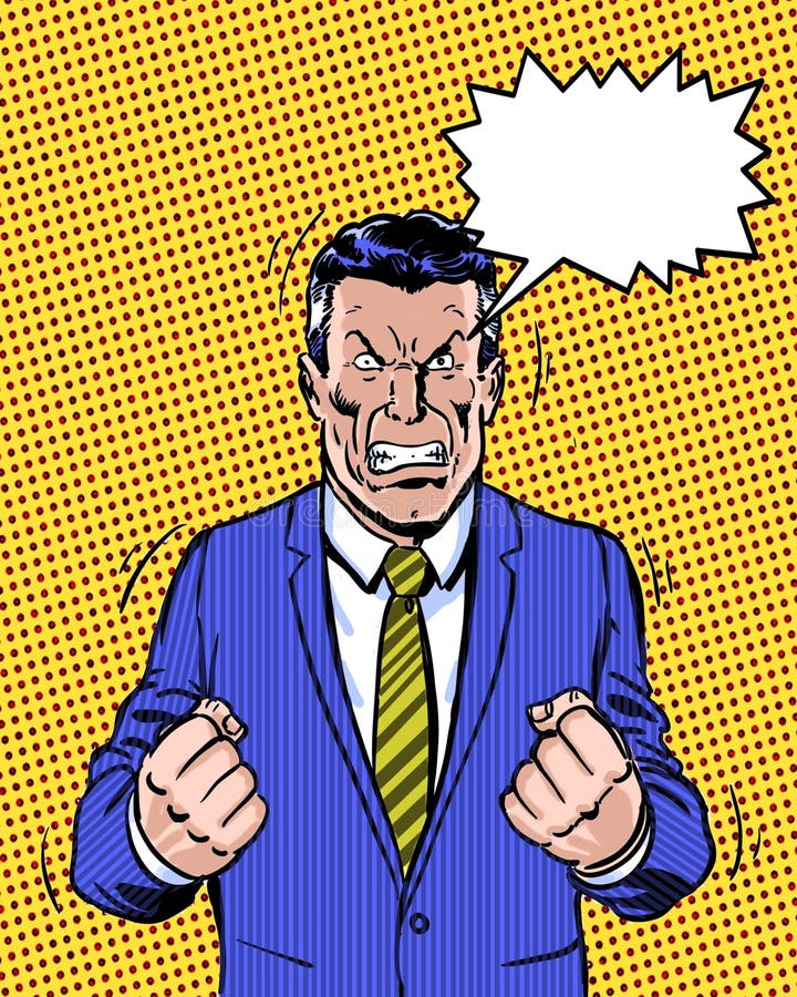 Comic Book Illustrated Angry Manager with Dialogue Balloon Stock ...