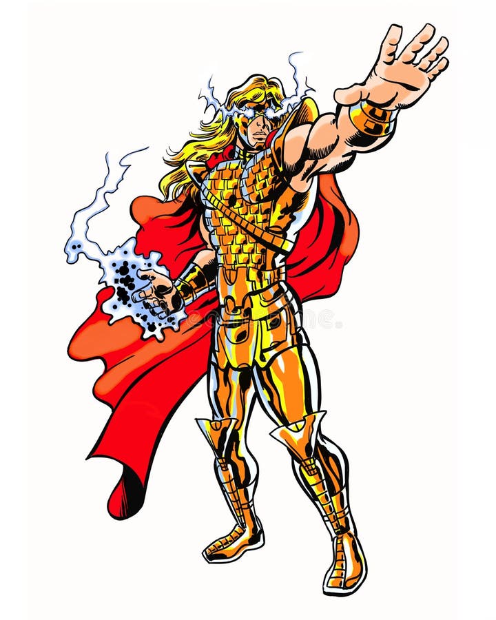 Comic Book Illustrated Cosmic Warrior God Character in Energy Pose ...