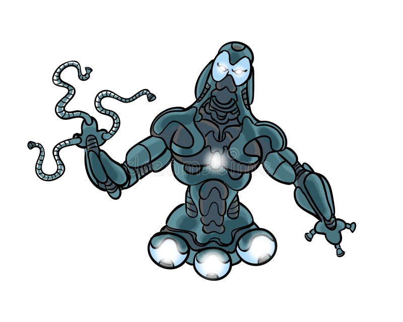 Comic Book Illustrated Hovering Android Alien with Finger Probes Stock ...