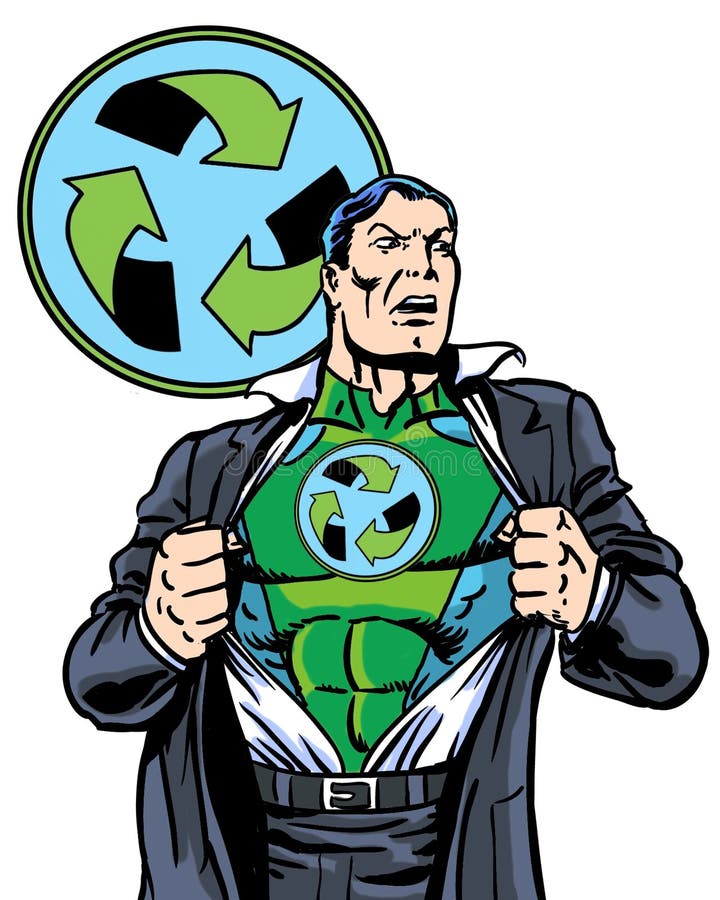 Comic Book Illustrated Recycle Green Superhero Removing His Jacket ...