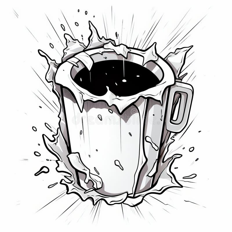 Comic Book Noir Cup Sketch with Spouting Liquid and Splashing Stock ...