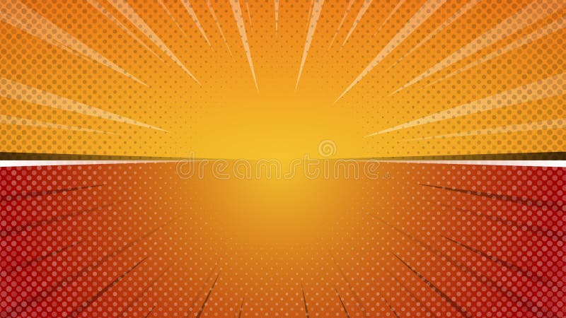 Comic Book Orange Background with Rays and Halftone Dots. Sunburst ...