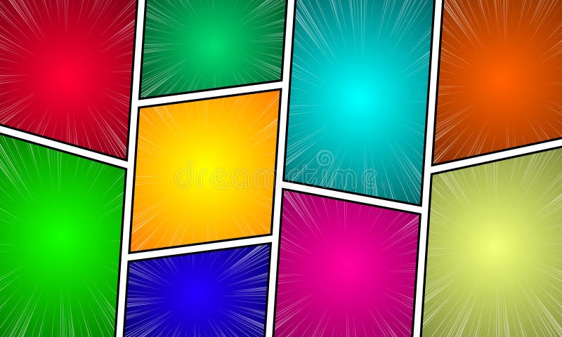 Comic Book Page Concept with Radial Ray Circle Halftone Lines Effect ...